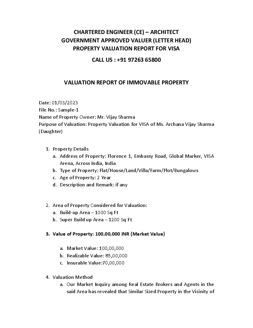 Property Valuation Report Format Sample Copy Of Certificate